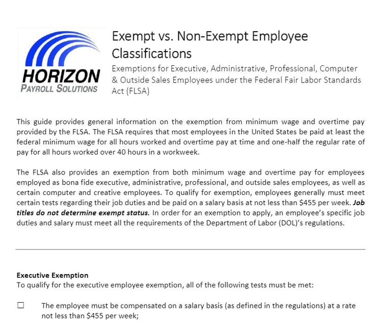 Checklist for Exempt vs. Non-exempt employees