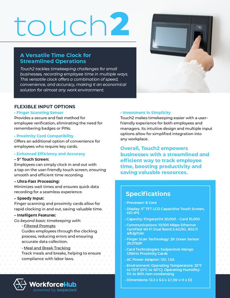 Introducing the Touch2 Timeclock from Swipeclock | Horizon Payroll